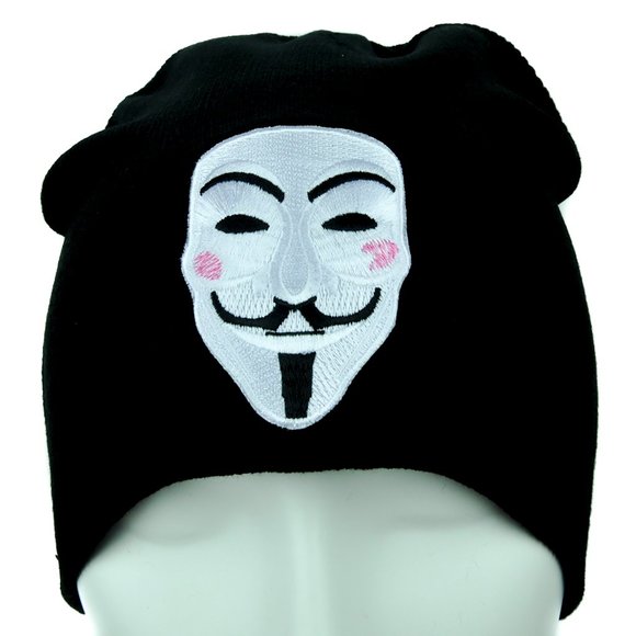 Accessories | V For Vendetta Mask Black Beanie Knit Cap Hat Movie Anonymous Hacker Villain ...